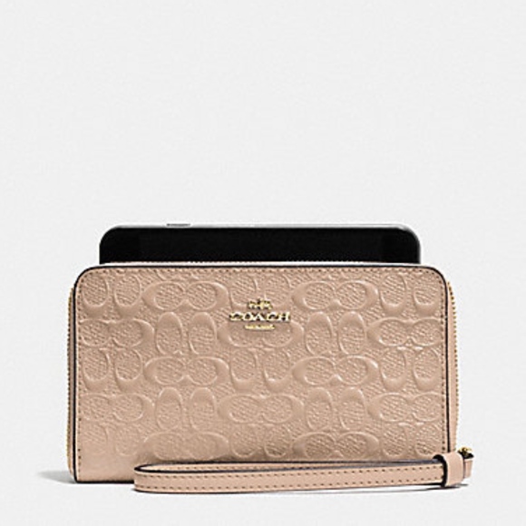 Coach | Bags | Nwt Coach Phone Wallet In Signature Patent Leather ...